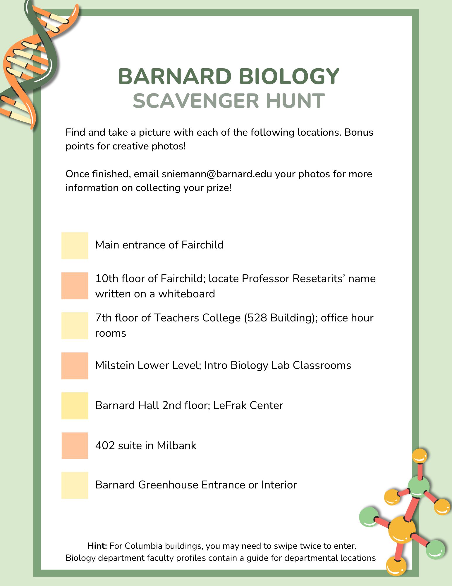 Biology Scavenger Hunt | Barnard Biology
